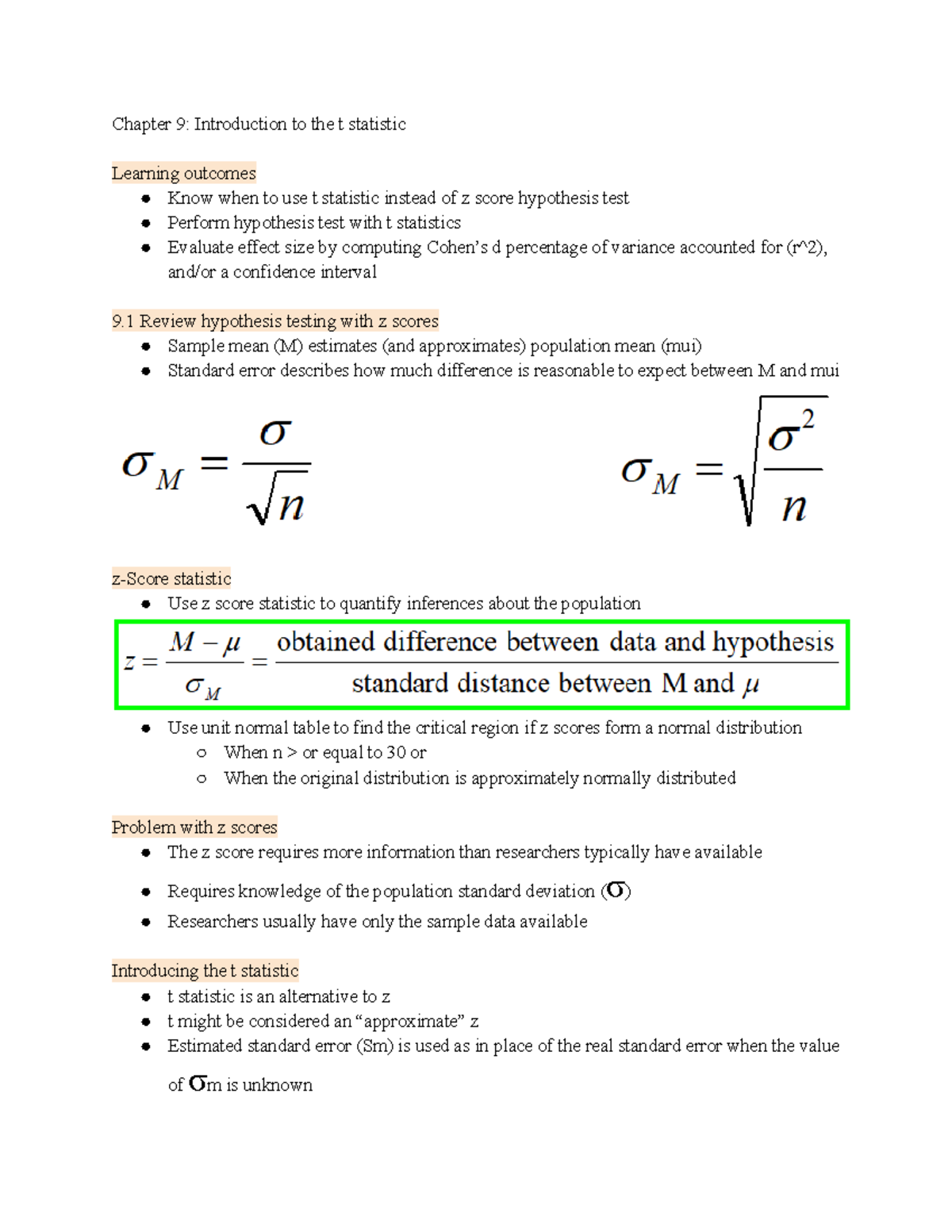 Chp 9 Introduction to the t statistic - Chapter 9: Introduction to the t statistic Learning ...