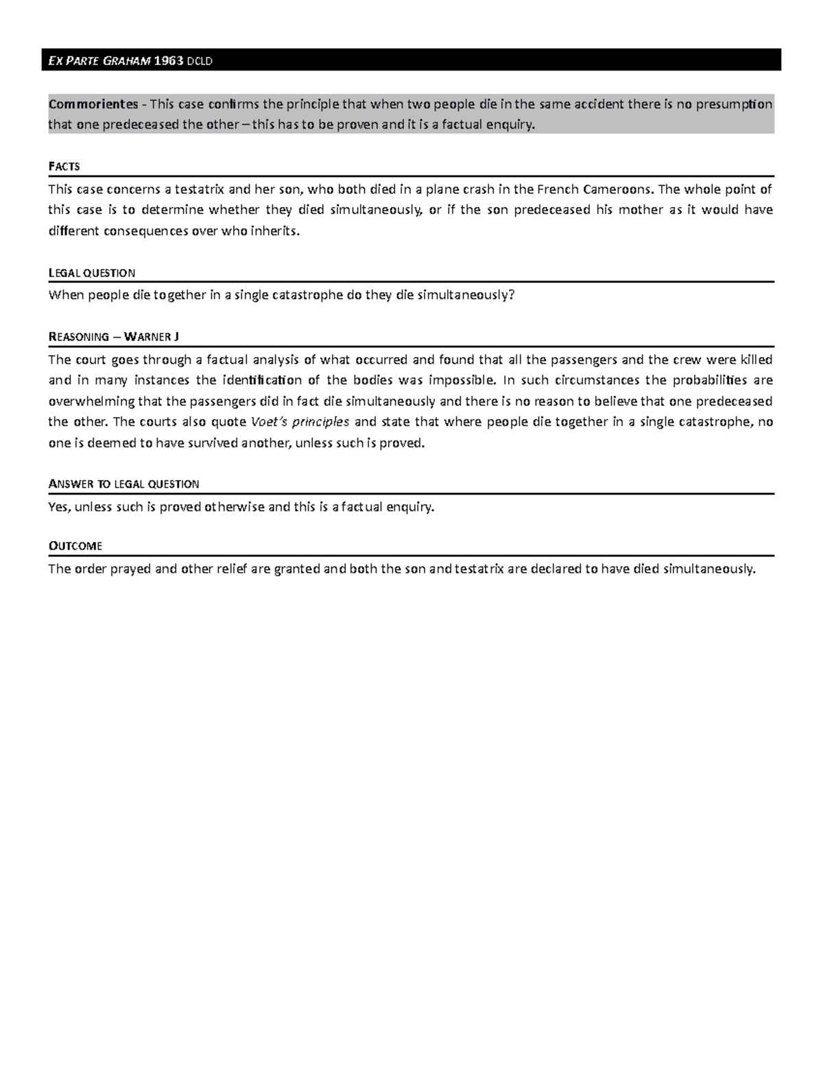 Ex Parte Graham - Summary Law of Succession - EX PARTE GRAHAM 1963 DCLD ...