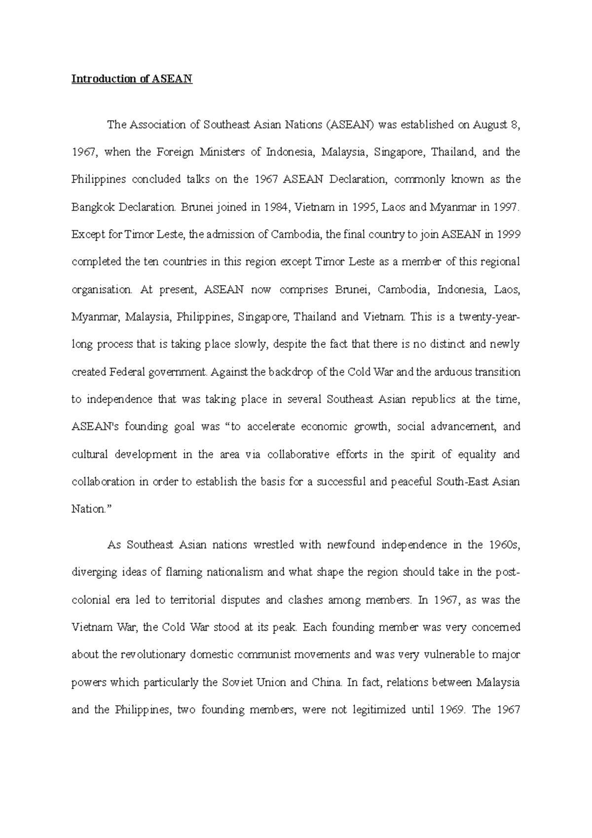 Introduction of Asean (PAD381) - Introduction of ASEAN The Association ...