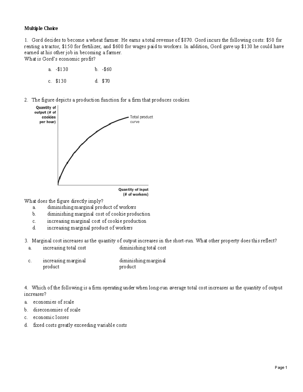 Sample- M2 - practice midterm - Multiple Choice 1. Gord decides to ...