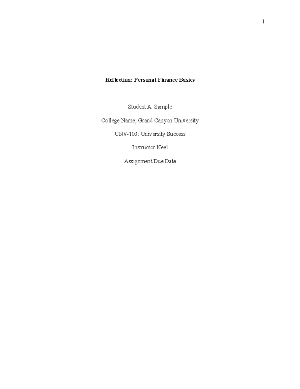 Template APA 7 Finance Basics-2023 - Reflection: Personal Finance ...