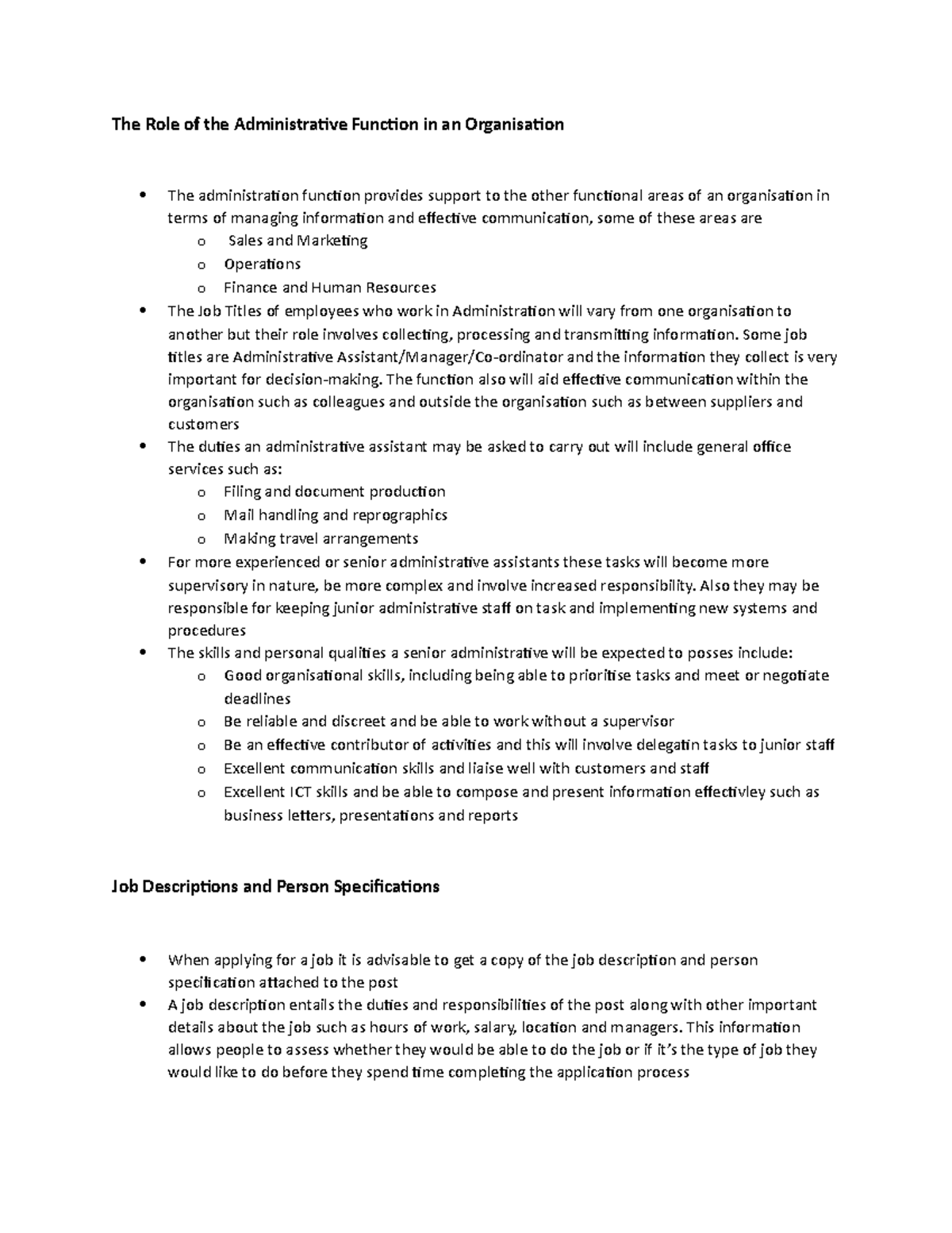 Admin and IT notes - The Role of the Administrative Function in an ...