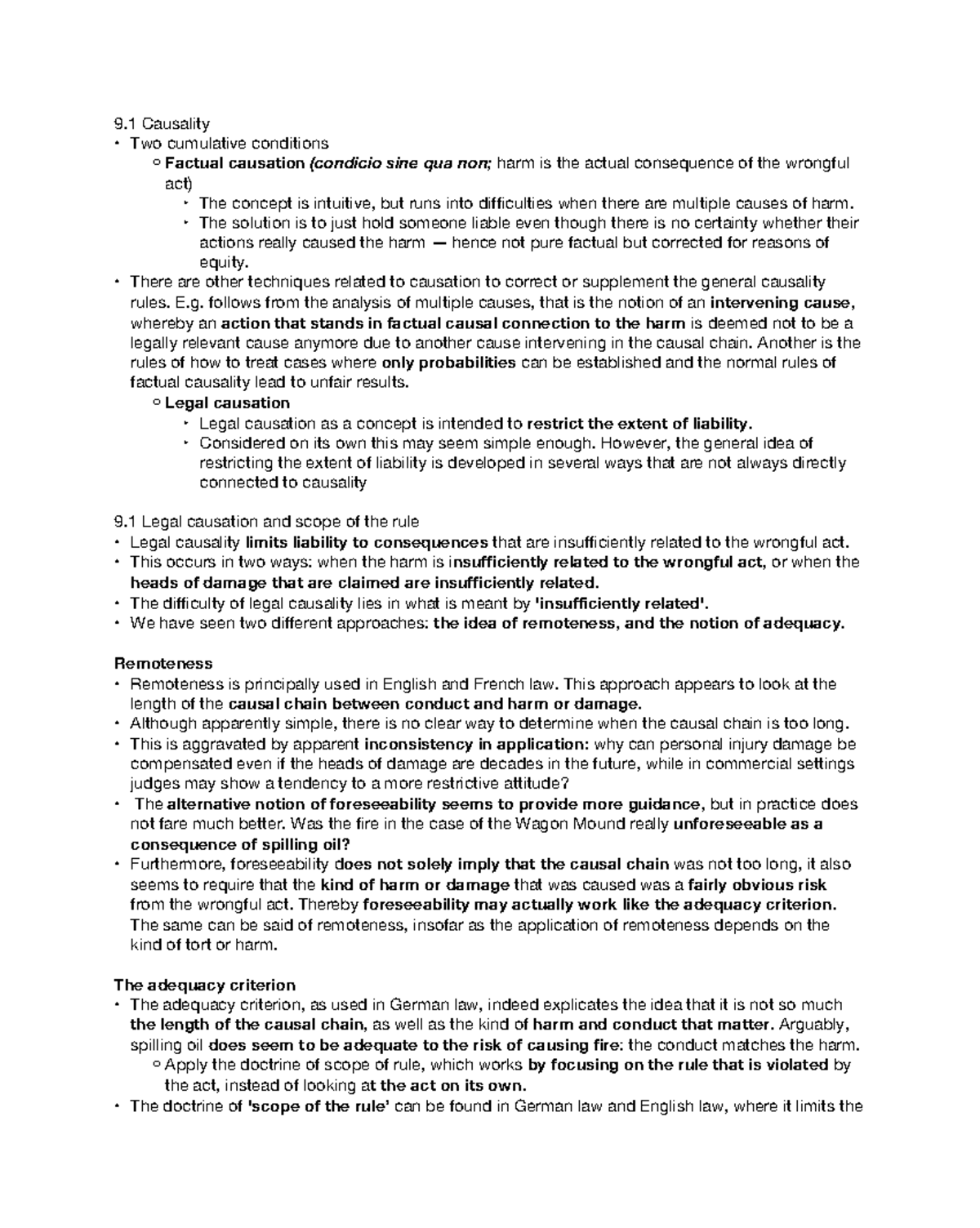 Tort Law Chapter 9 28 Nov 2023 - 9 Causality Two cumulative conditions Factual causation ...