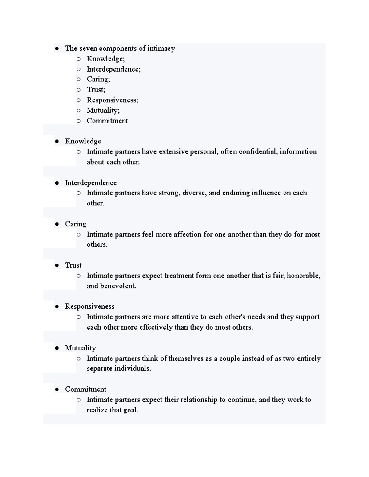 FAS 101 Quiz #1 Practice - The seven components of intimacy Knowledge ...