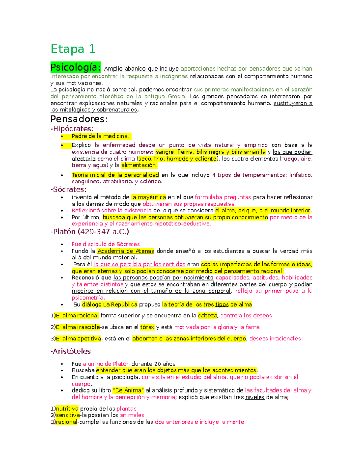 Guia primer parcial - nmmmmmm - Etapa 1 Psicología: Amplio abanico que ...