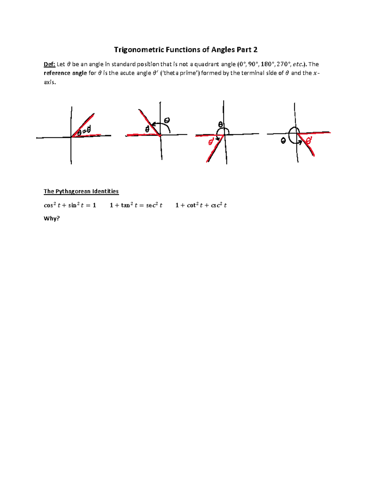 4 3 Trigonometric Functions Of Angles Part 2 The Reference Angle