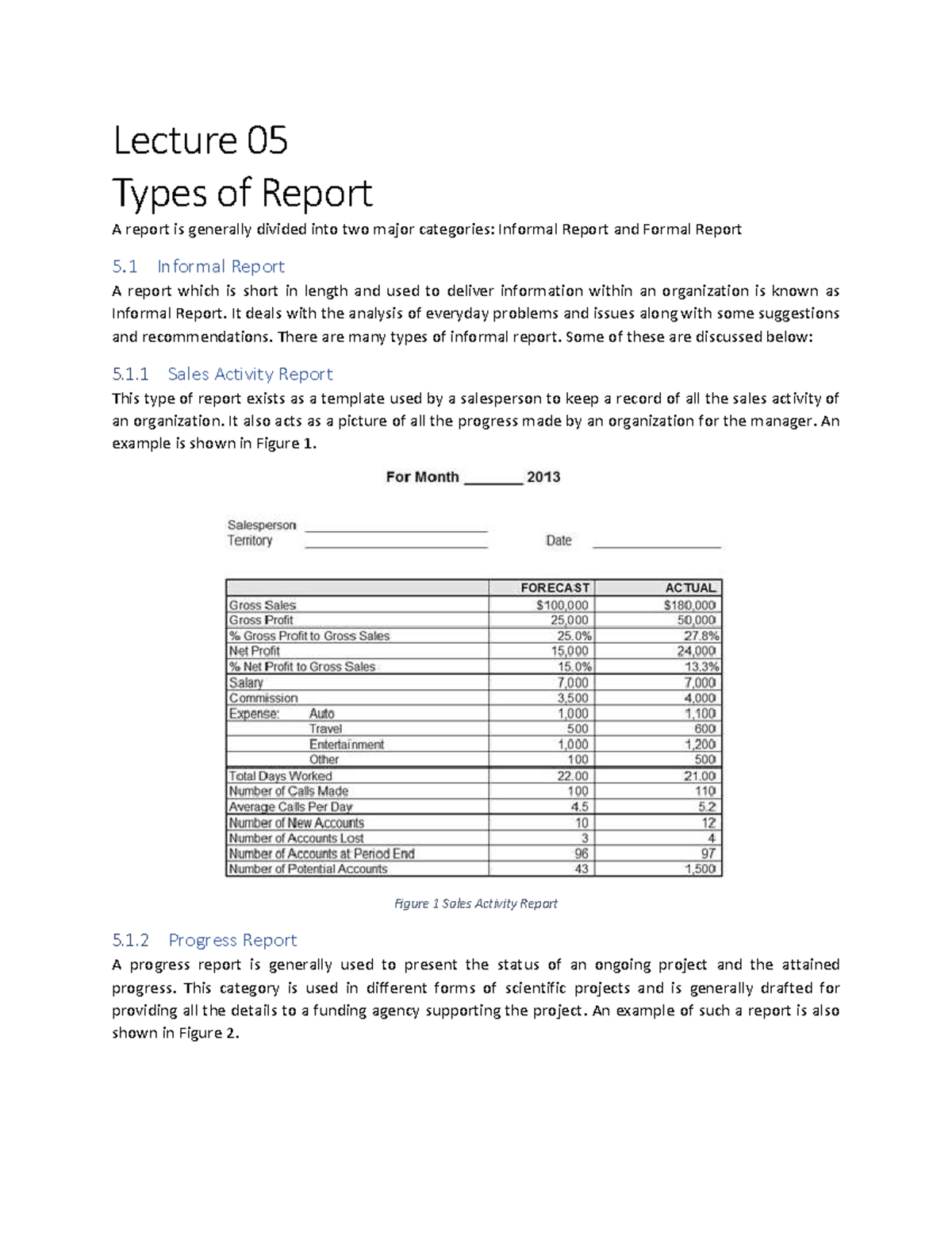 HUM102 Lecture 05 - Lecture 05 Types of Report A report is generally ...