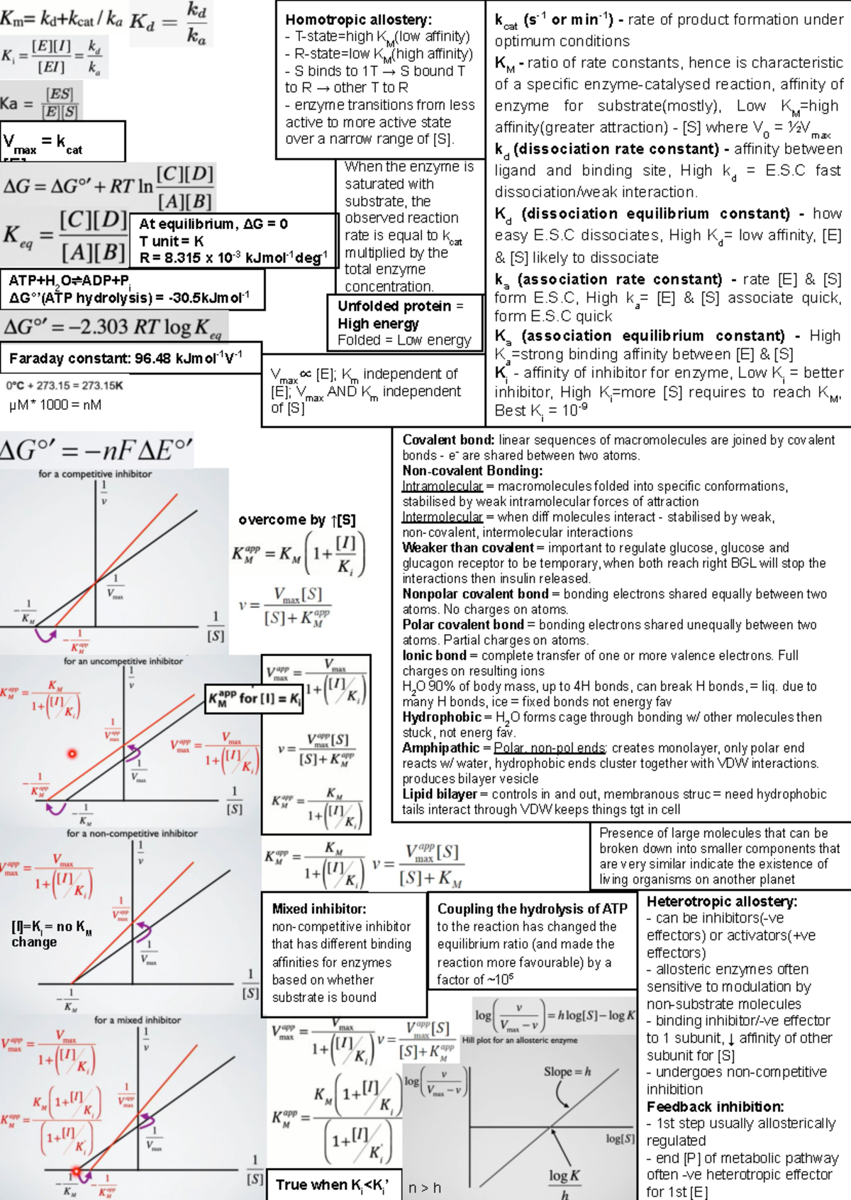 106 midterm cheat sheet p - V max = k cat [E] T kcat (s -1 or min -1 ...
