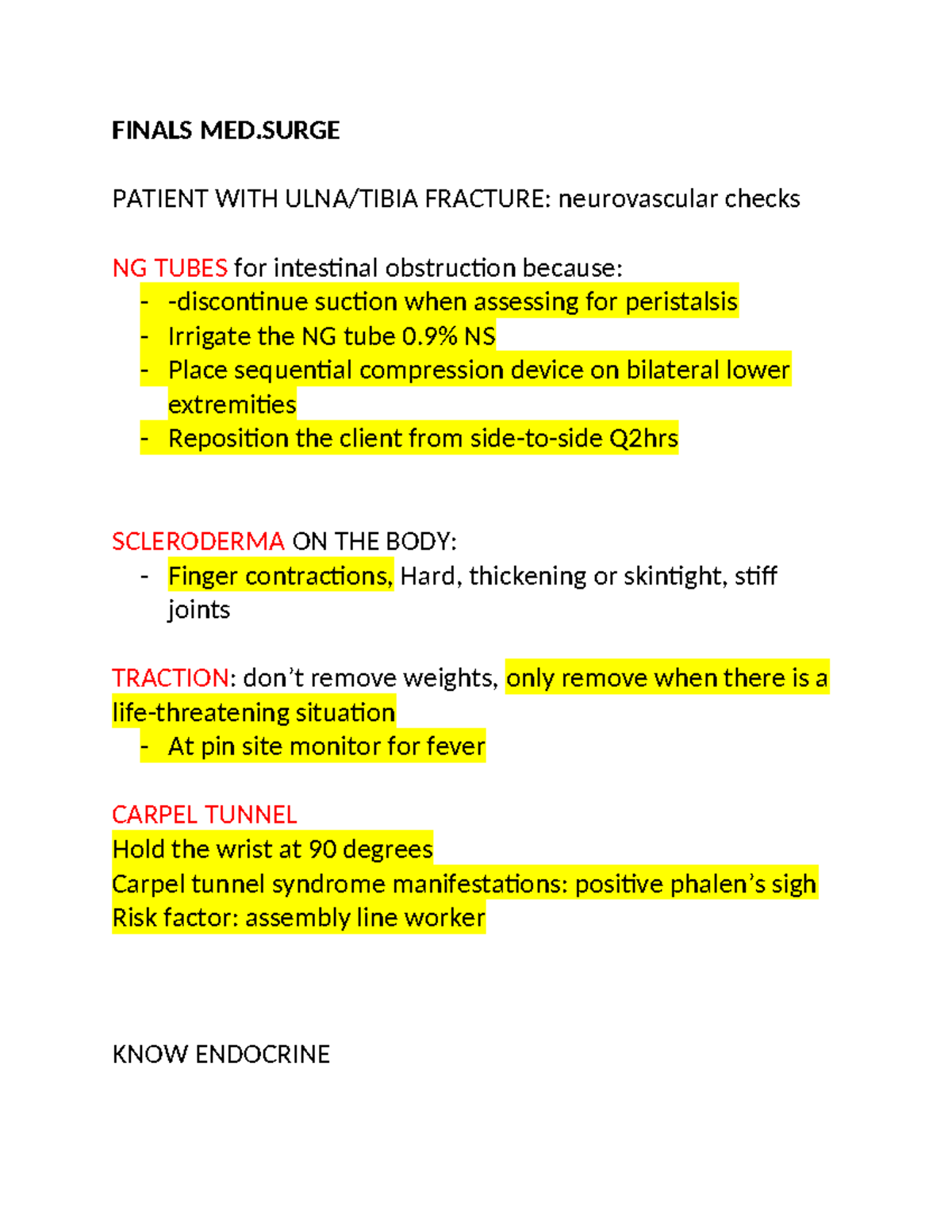 Finals MED surg 2 - FINALS MED PATIENT WITH ULNA/TIBIA FRACTURE ...