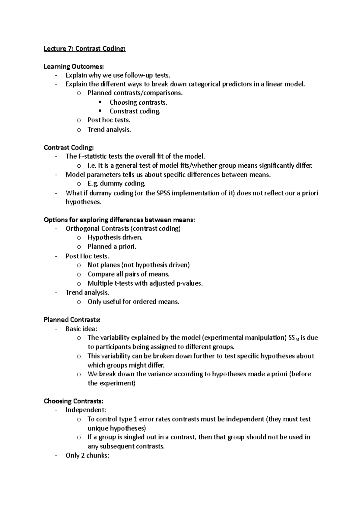 Lecture 7 Contrast Coding Lecture 7 Contrast Coding Learning 8475