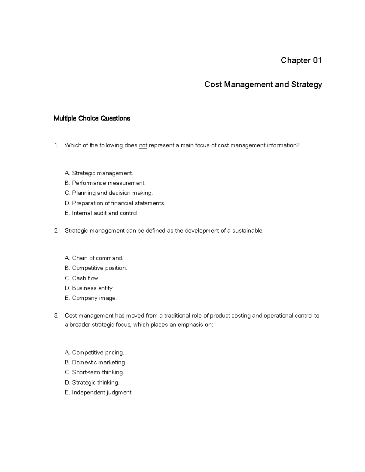 Cost Mgt and Strategy - Chapter 01 Cost Management and Strategy ...