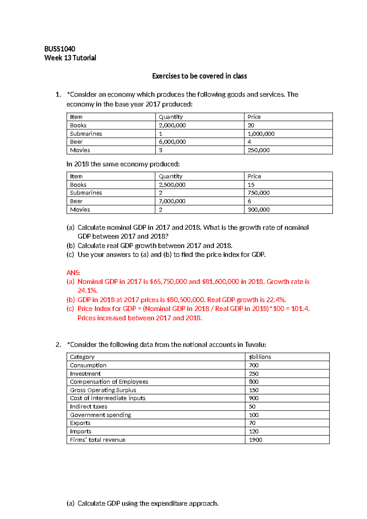 Tutorial W13 - Solution - BUSS Week 13 Tutorial Exercises to be covered ...
