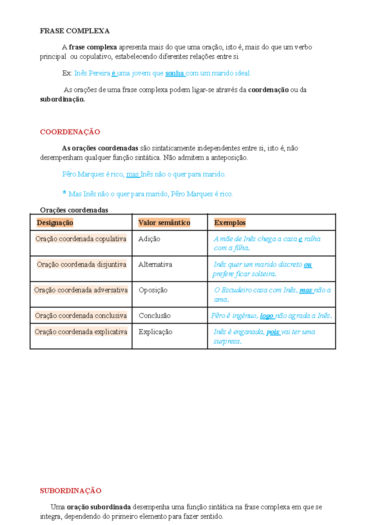 Orações-sistematização - FRASE COMPLEXA A frase complexa apresenta mais ...