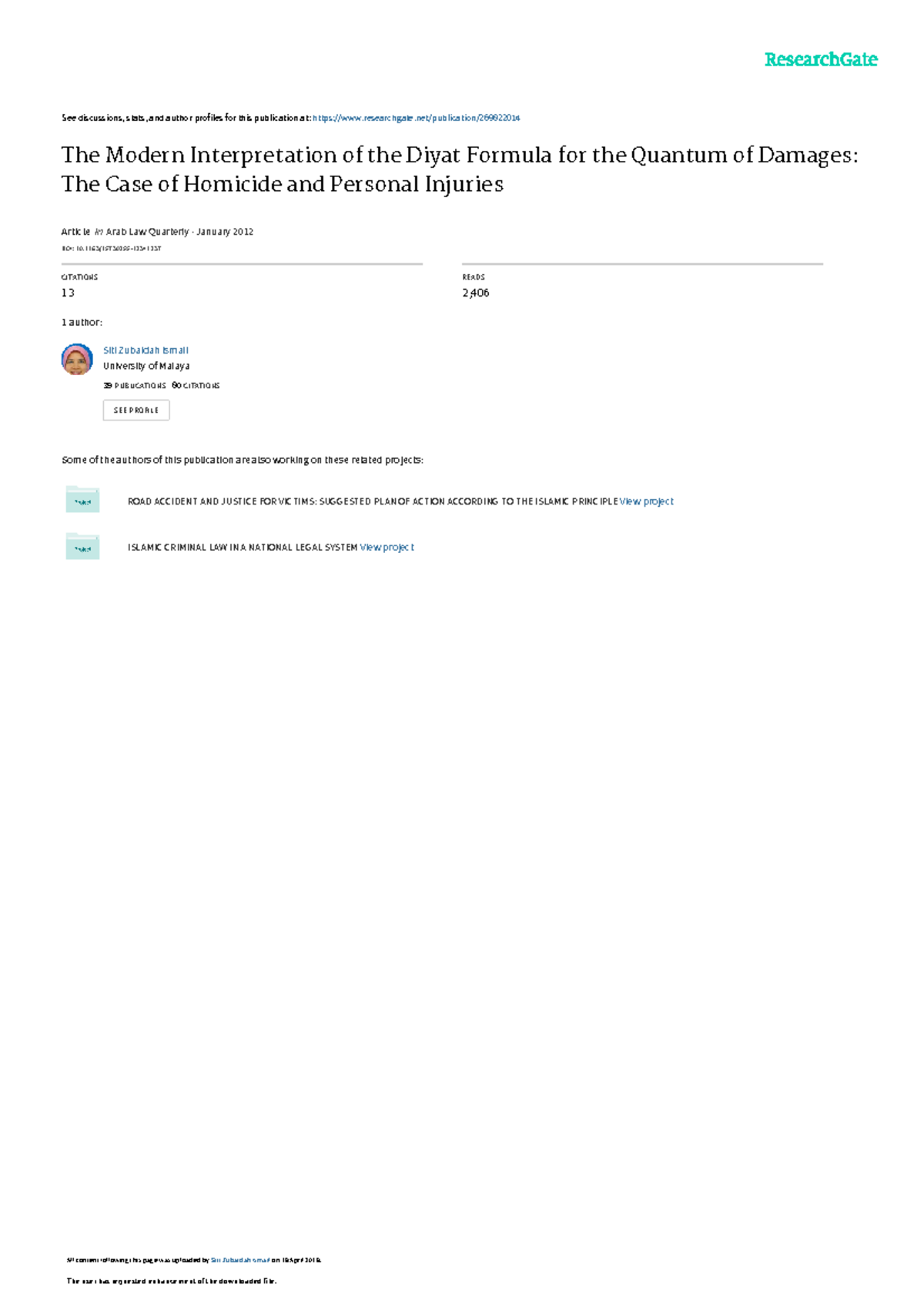 The Modern Interpretation of Diyat - See discussions, stats, and author ...