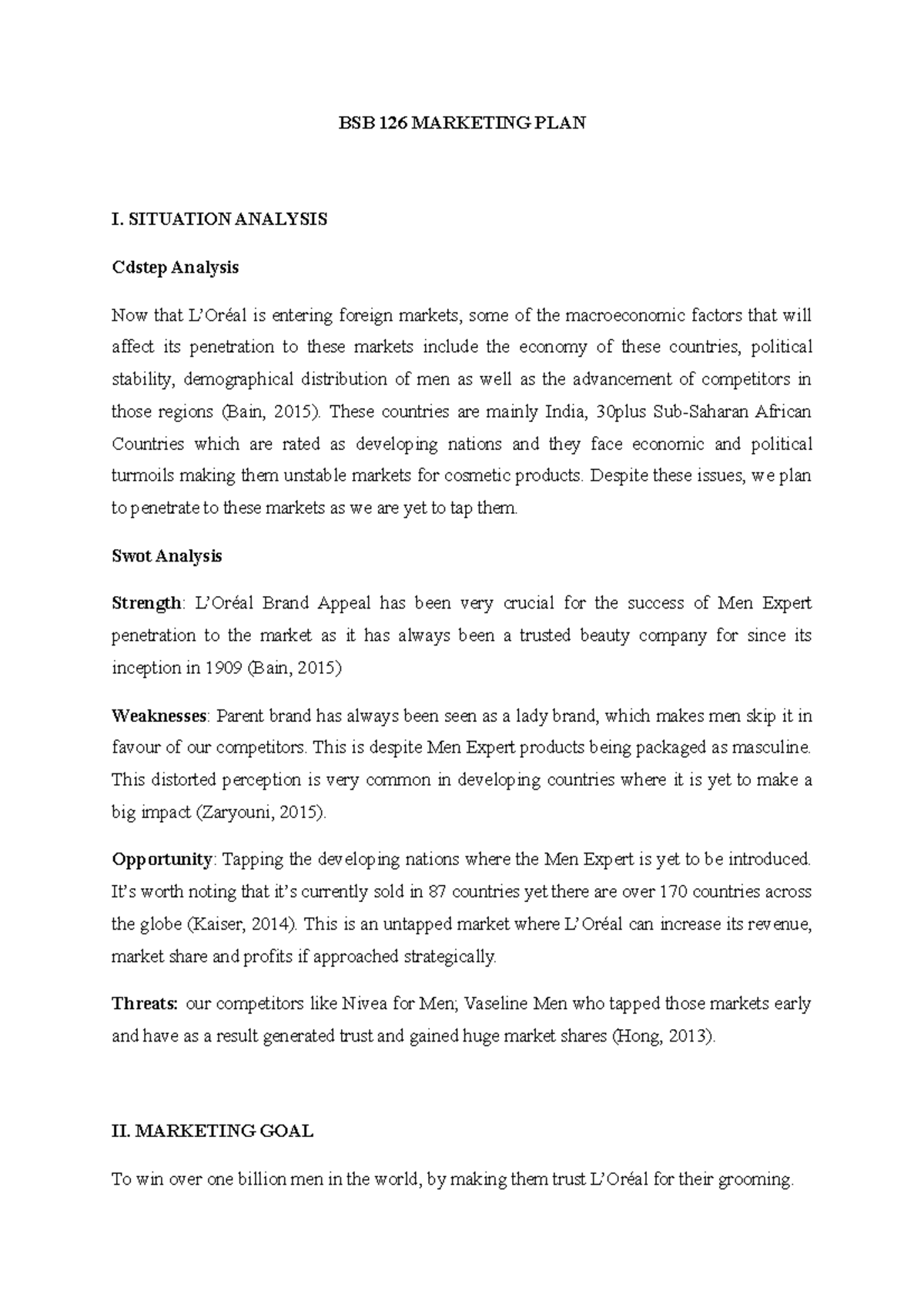 Marketing Plan-2017 semester 1 - BSB 126 MARKETING PLAN I. SITUATION ...