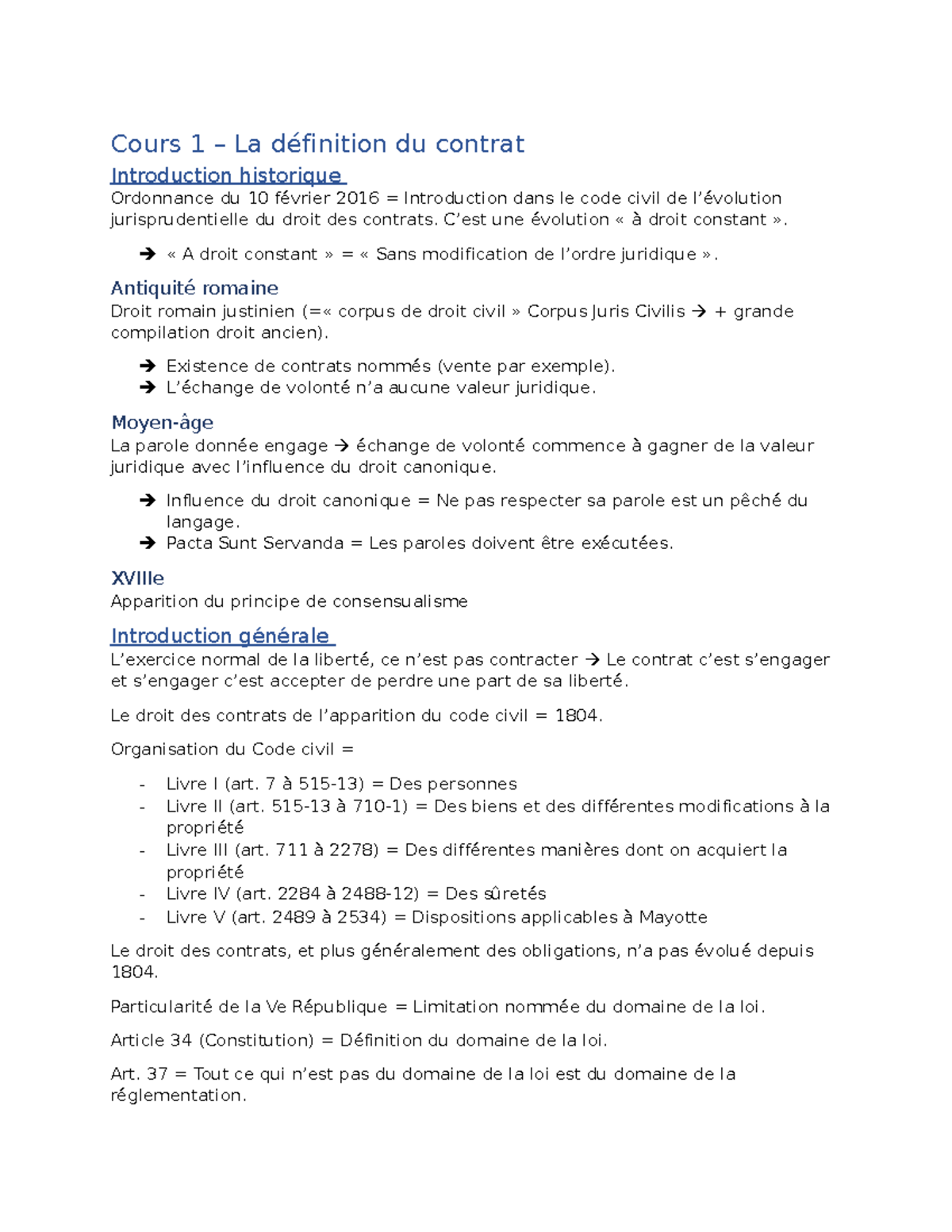 Cours 1 - La définition du contrat - Droit des contrats - Université ...