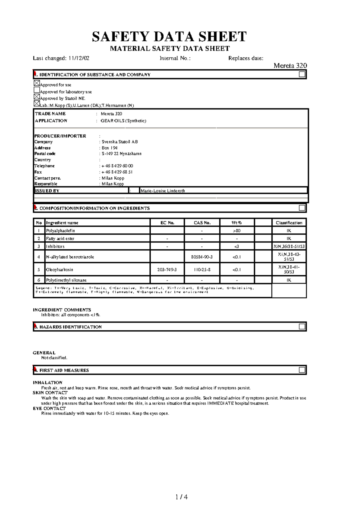 Mereta 320 gearbox oil - Hoja de seguridad - 10 ...