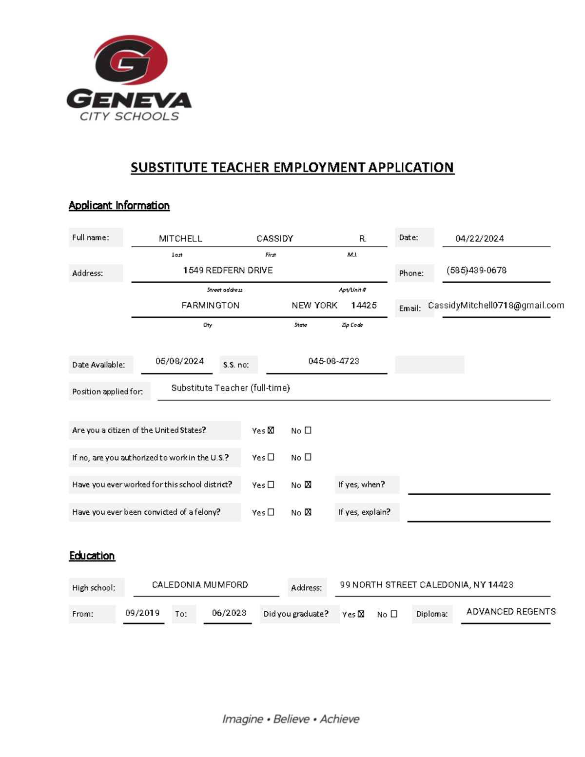Sub Teacher Application - SUBSTITUTE TEACHER EMPLOYMENT APPLICATION ...
