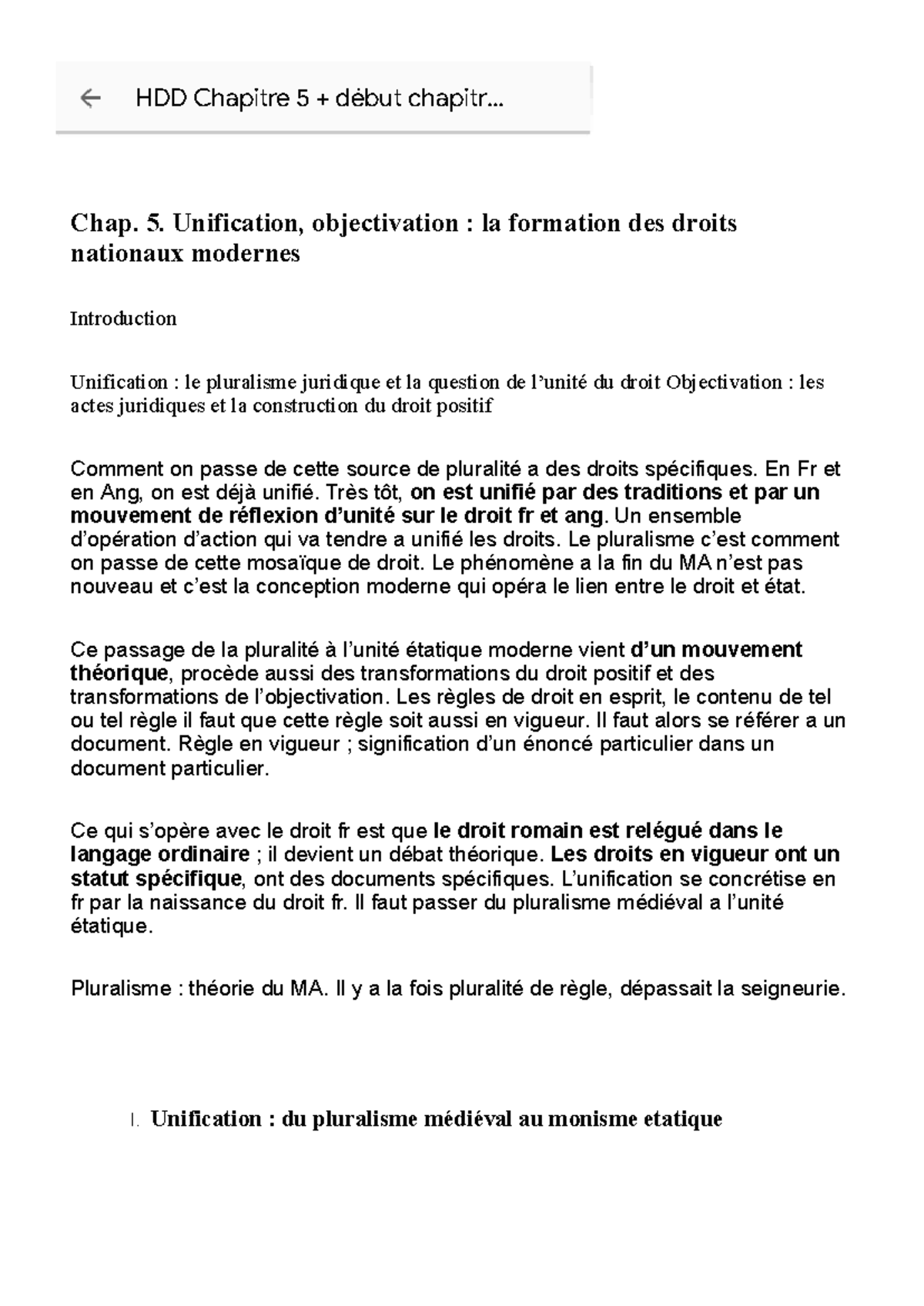 HDD Chapitre 5 + début chapitre 6 - Chap. 5. Unification, objectivation ...