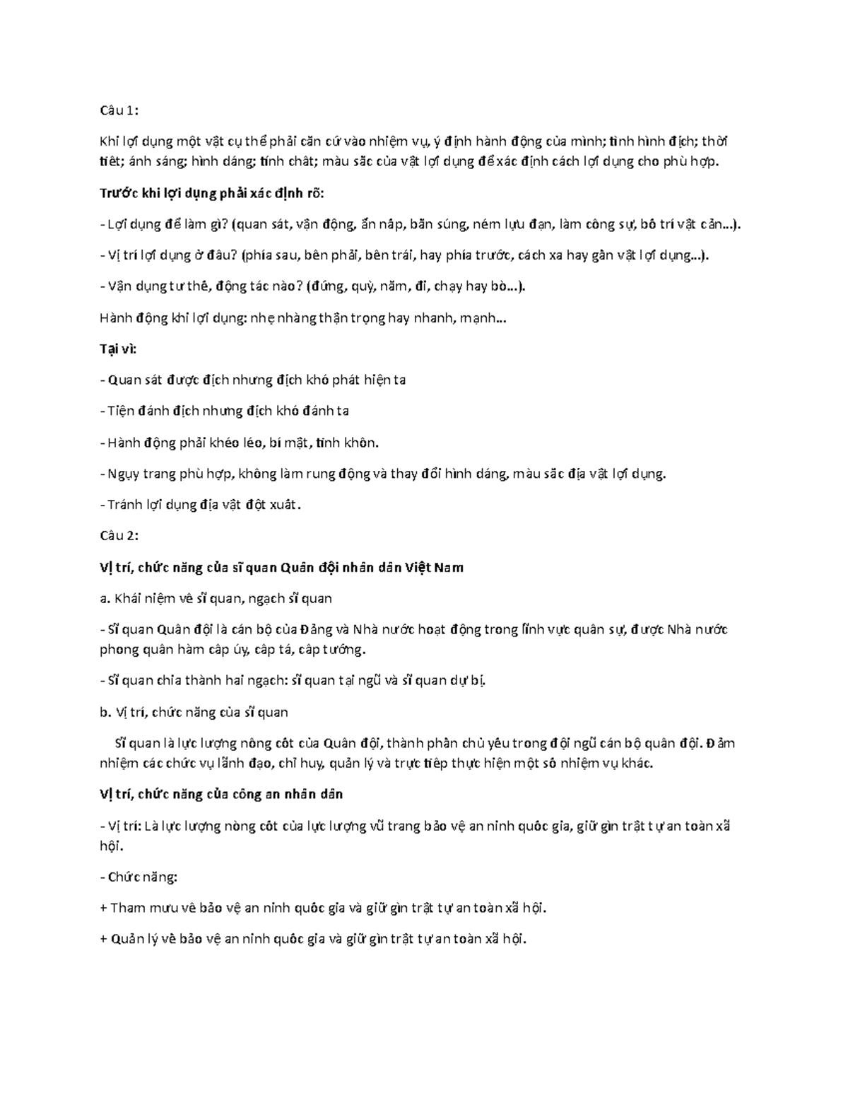 Bài thi cuối kì - quân sự - Câu 1: Khi l i d ng m t v t cợ ụ ộ ậ ụ th ể ph i căn cả ứ vào nhi m ...