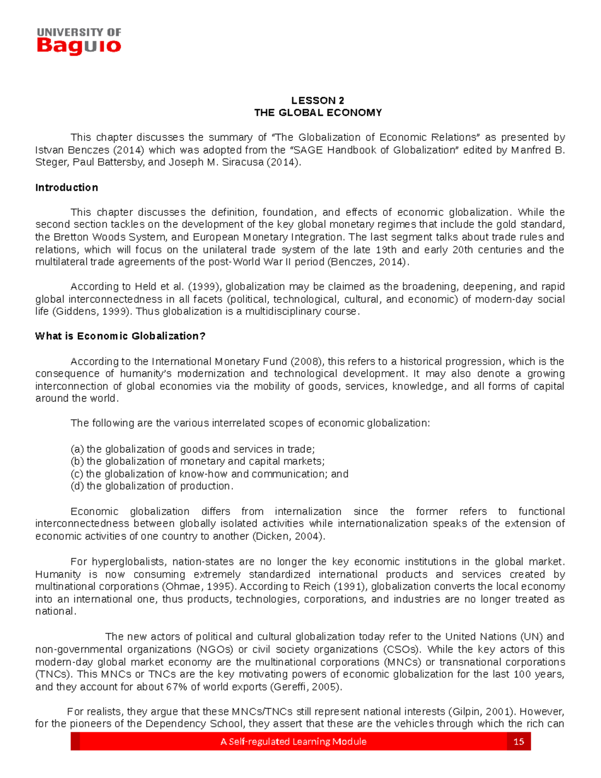 Cworld 1 Lesson 2 - The Contemporary World Notes - LESSON 2 THE GLOBAL ...