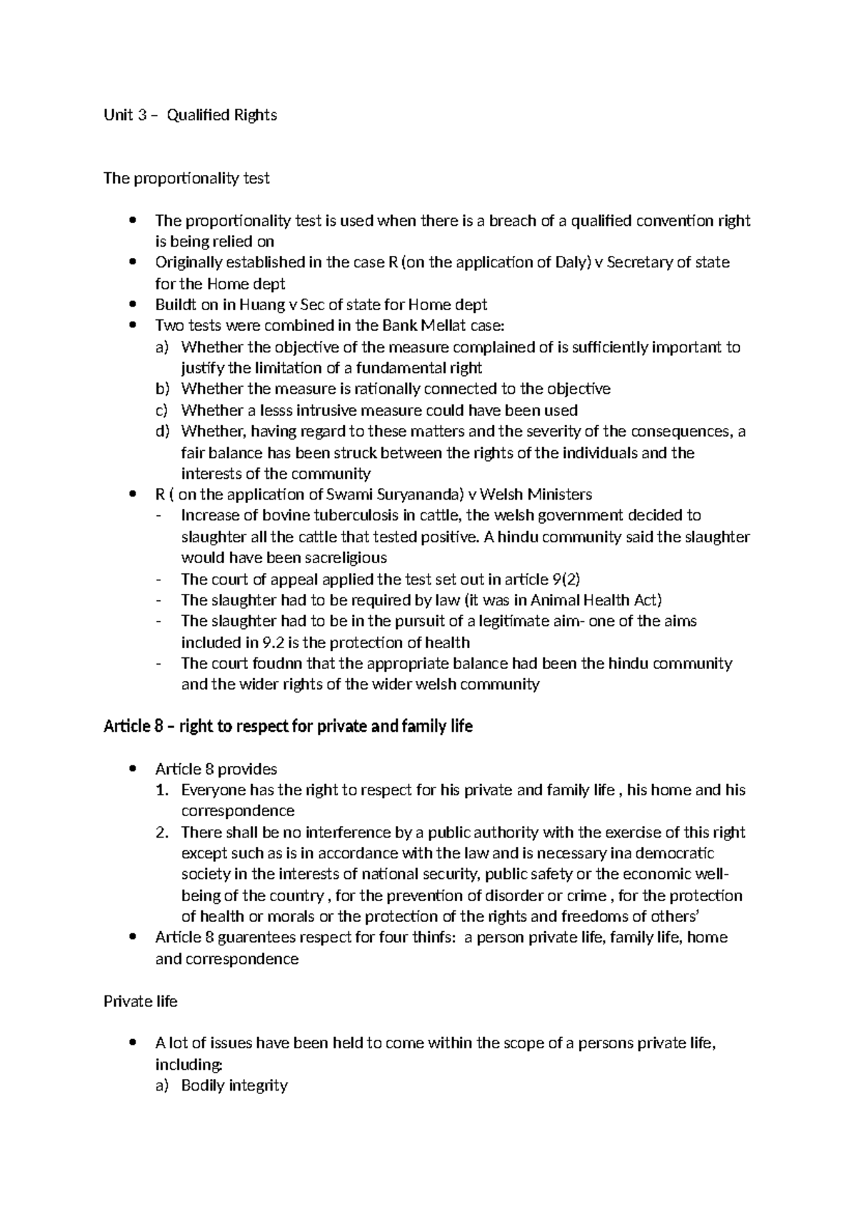 Qualified Rights notes - Unit 3 – Qualified Rights The proportionality ...
