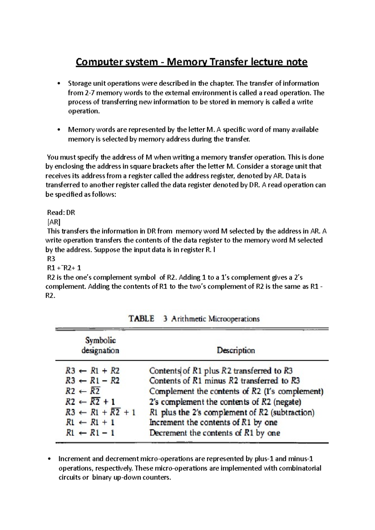 Computer system - Memory Transfer lecture note - The transfer of information from 2-7 memory ...