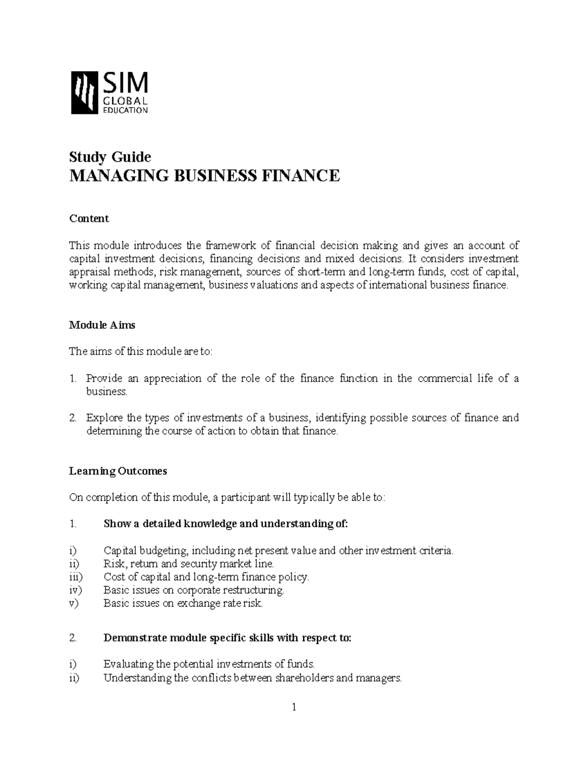 Managing Business Finance - Study Guide - Summary - lectures 1 - 13 ...