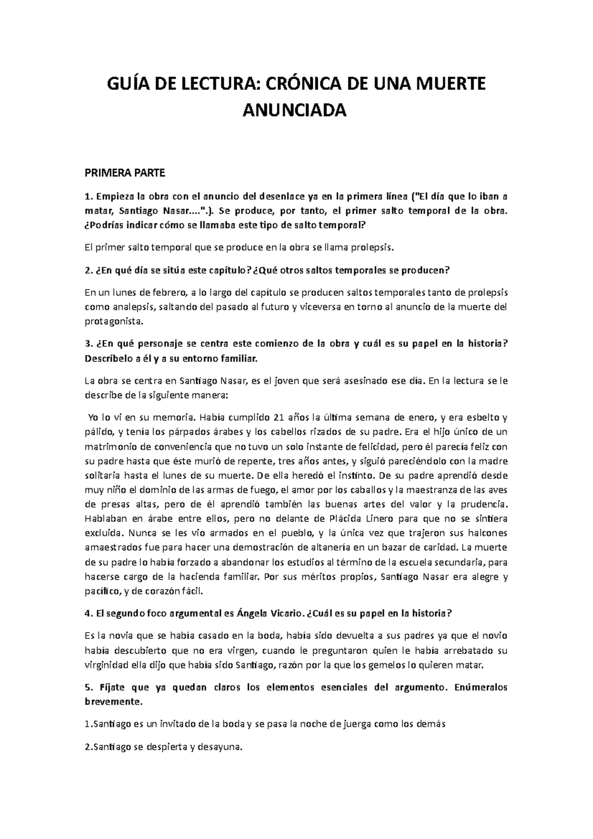 GUÍA DE Lectura Crónica DE UNA Muerte Anunciada - GUÍA DE LECTURA ...