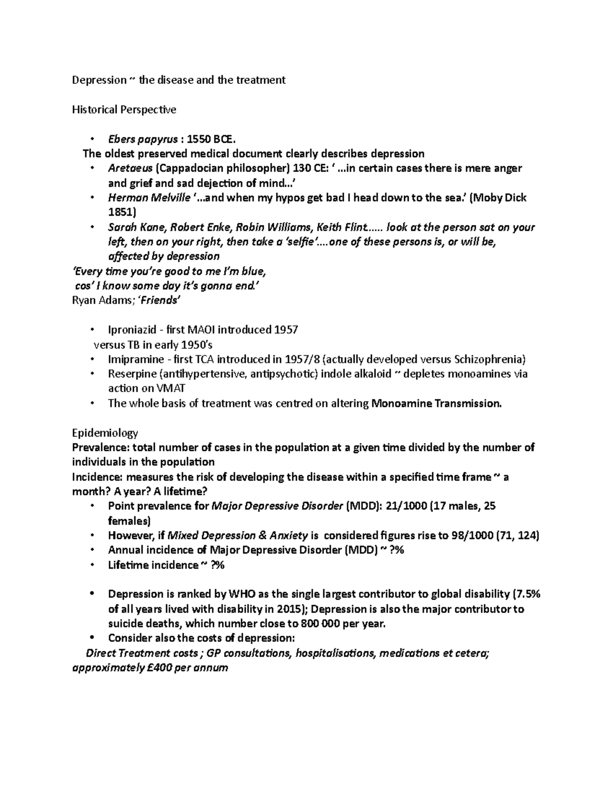 Depression notes - Depression ~ the disease and the treatment ...