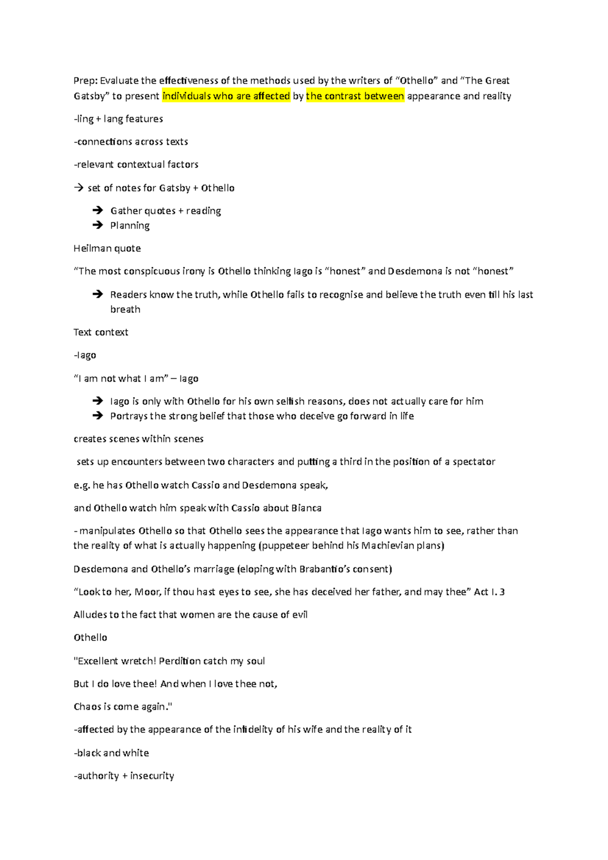 Prep essay plan (appearance and reality) - Prep: Evaluate the ...