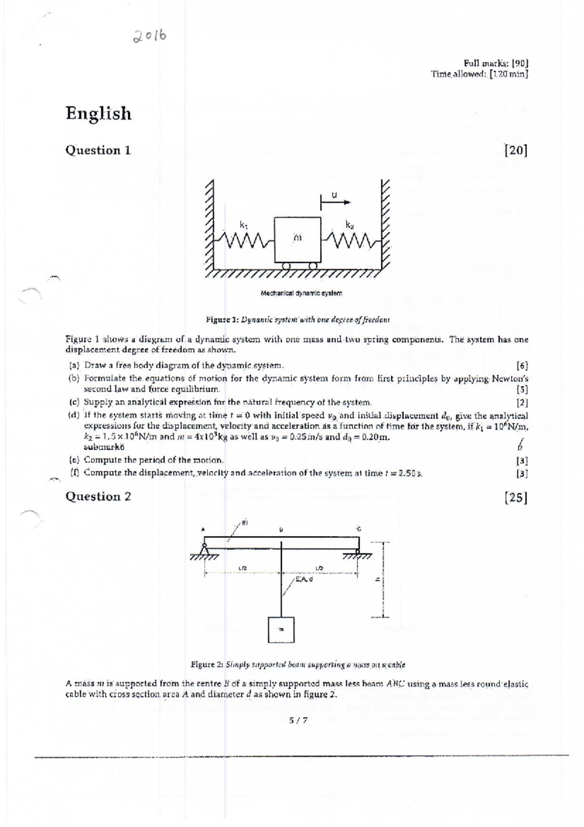 2016 A1 Assessment 1 Structural Dynamics - 36307 - Studocu