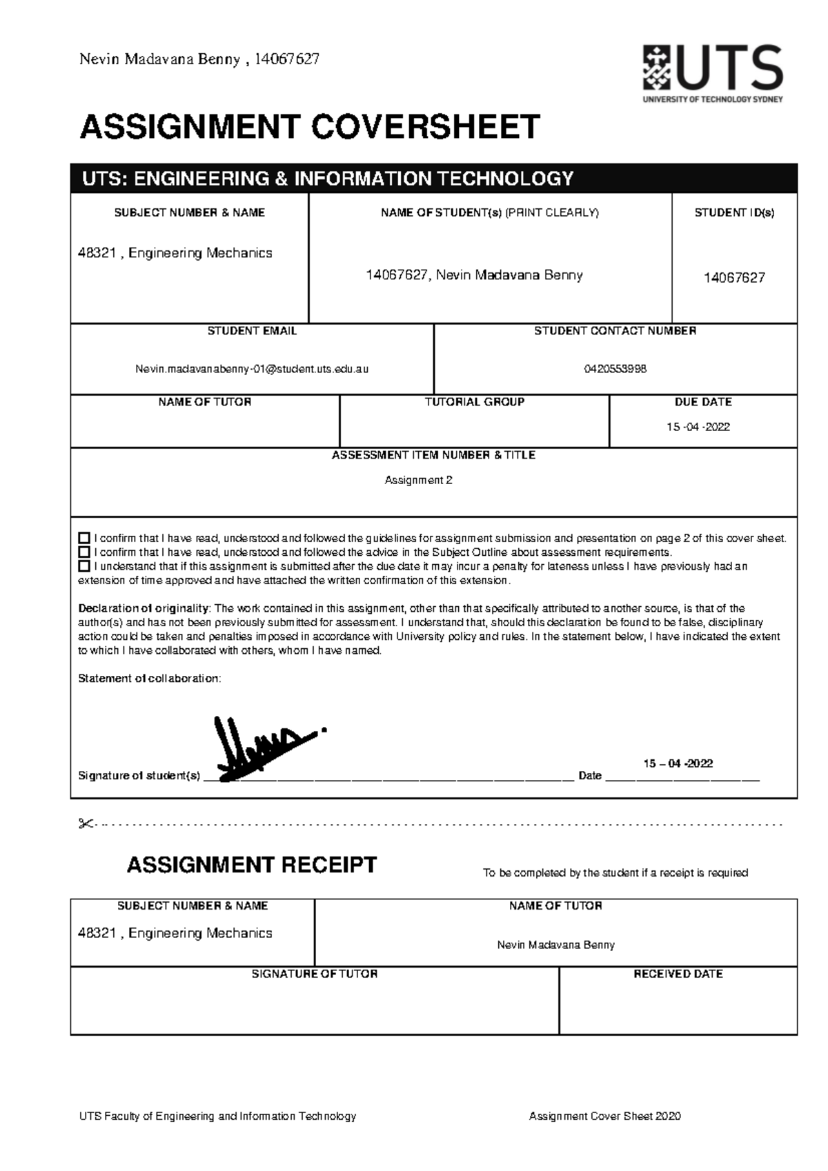 Assignment 2 - ewqfwe - UTS Faculty of Engineering and Information ...