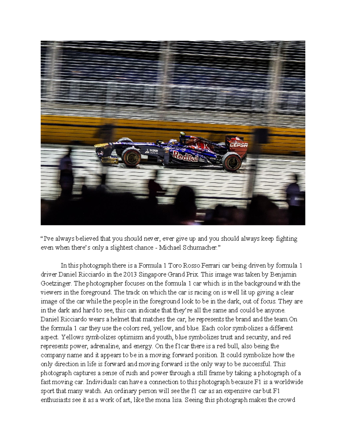 Writing About Images Assignment 1 (2) - “I've always believed that you ...