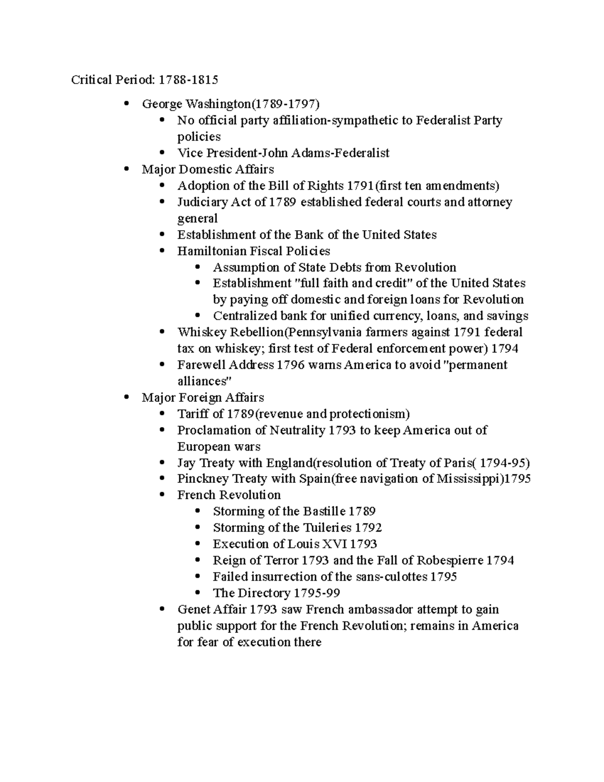 George Washington - Critical Period: 1788- George Washington(1789-1797 ...