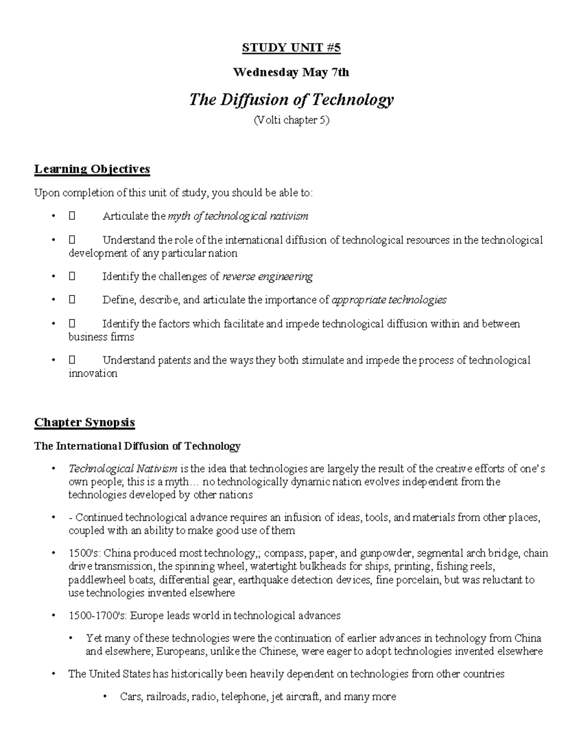 Volti+Outline+2014 +The+Diffusion+of+Technology - STUDY UNIT Wednesday May 7th The Diffusion of ...