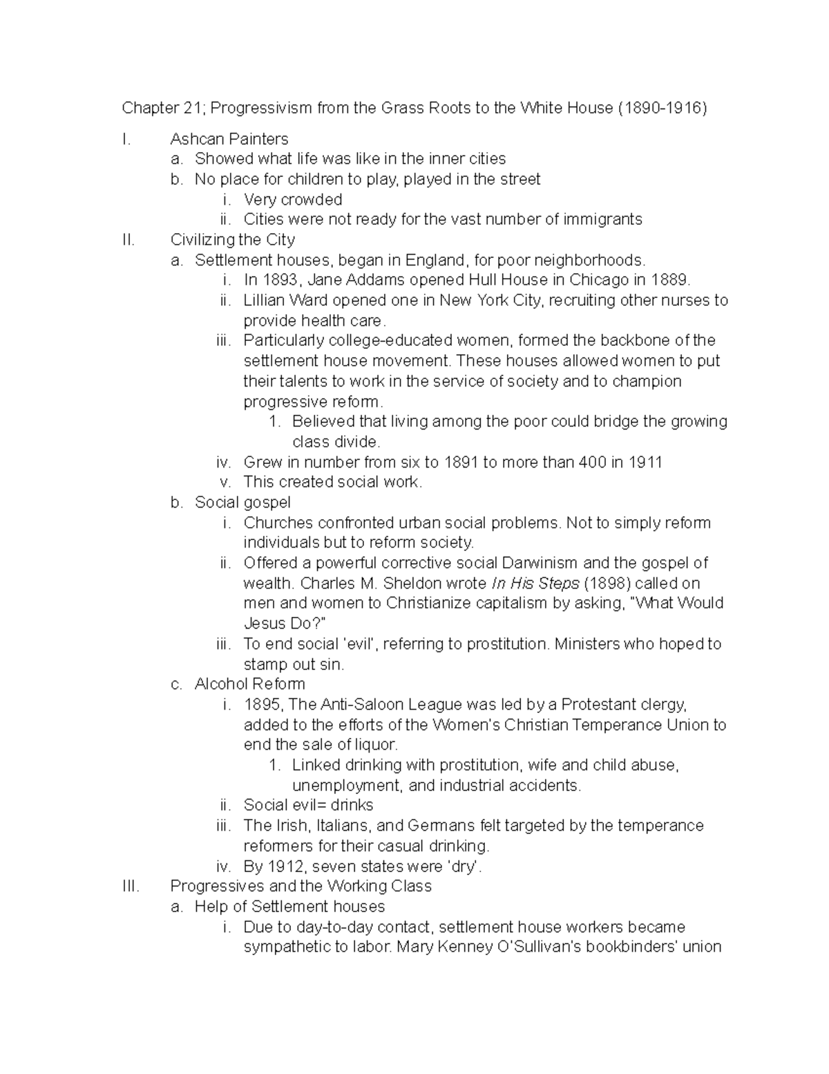 History- Chapter 21 notes - Chapter 21; Progressivism from the Grass ...