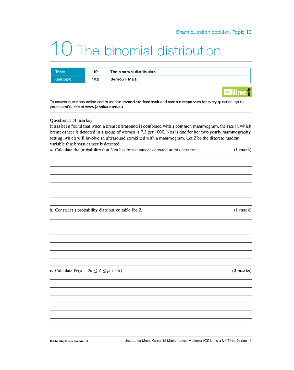 Ch10 Exam question booklet - Exam question booklet | Topic 10 10 The ...