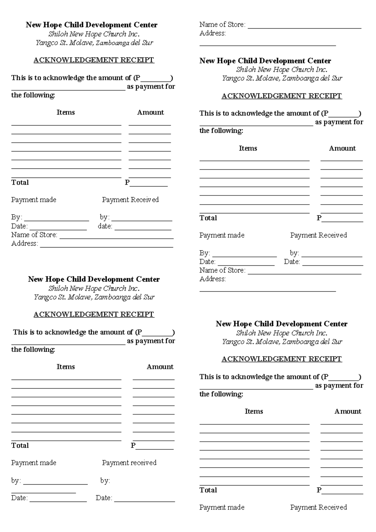 Acknowledgement-form - New Hope Child Development Center Shiloh New ...