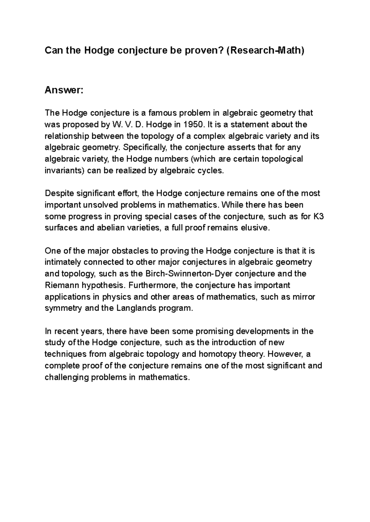 Can the Hodge conjecture be proven (Research-Math) - Can the Hodge ...