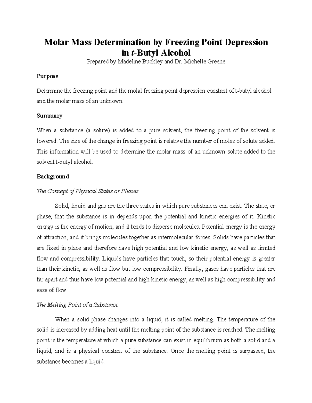 211 Freezing Point Depression - Molar Mass Determination by Freezing ...