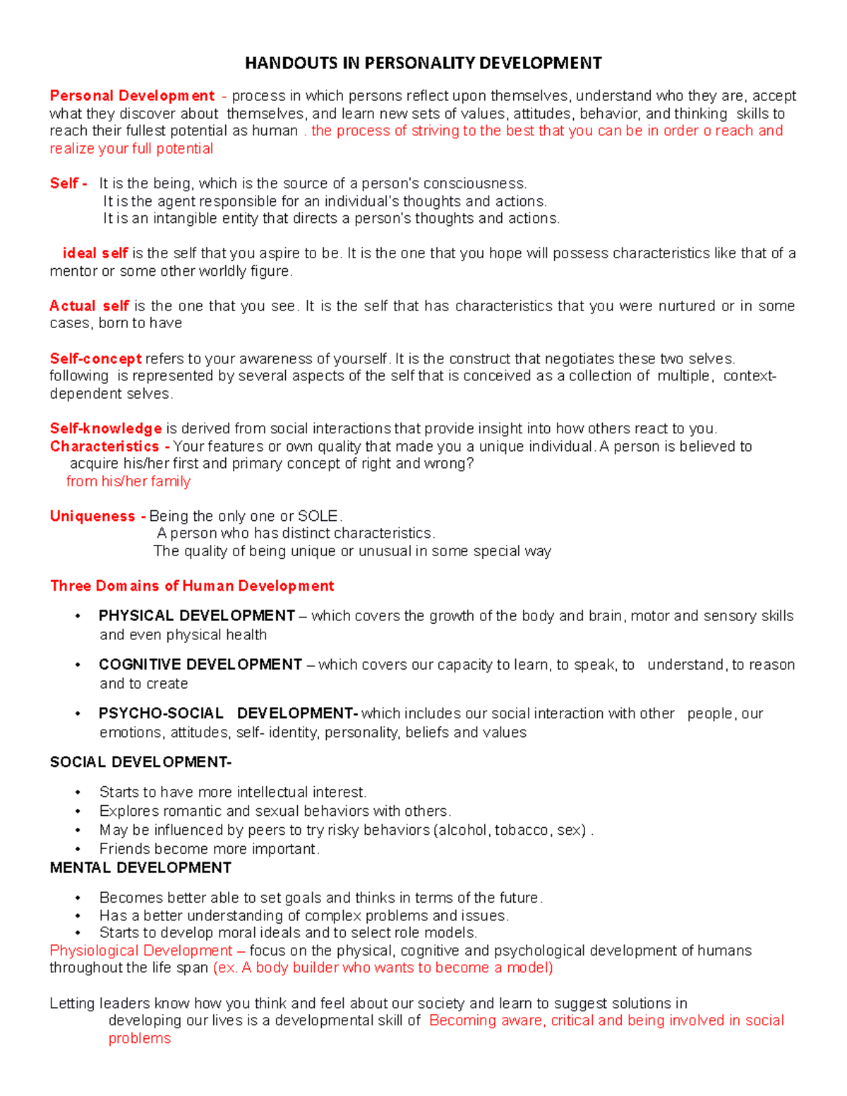 Handouts-IN- Perdevt 2 - HANDOUTS IN PERSONALITY DEVELOPMENT Personal ...