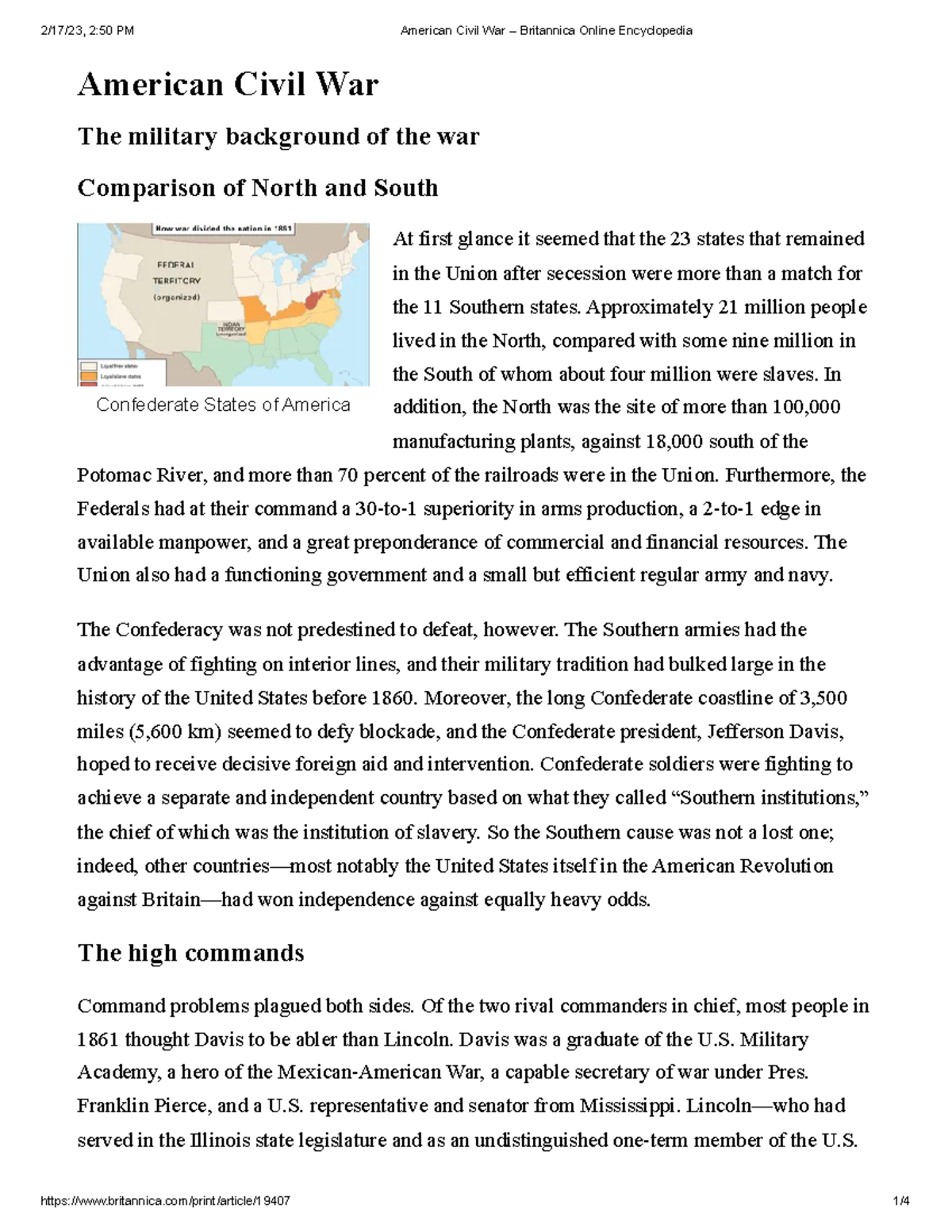 American Civil War - Britannica Online Encyclopedia - Confederate ...