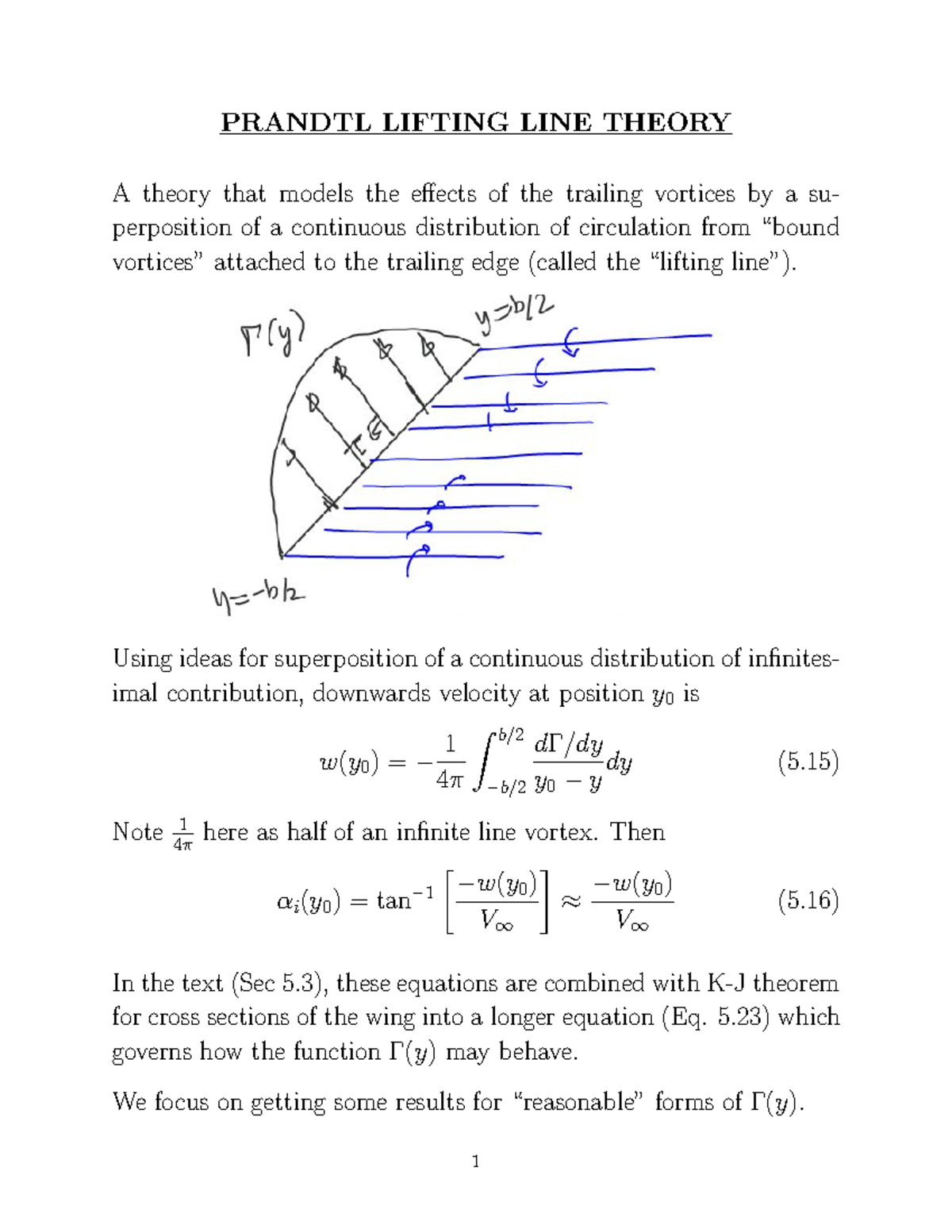 WEEK5 - Notes for Week 5 - PRANDTL LIFTING LINE THEORY A theory that ...