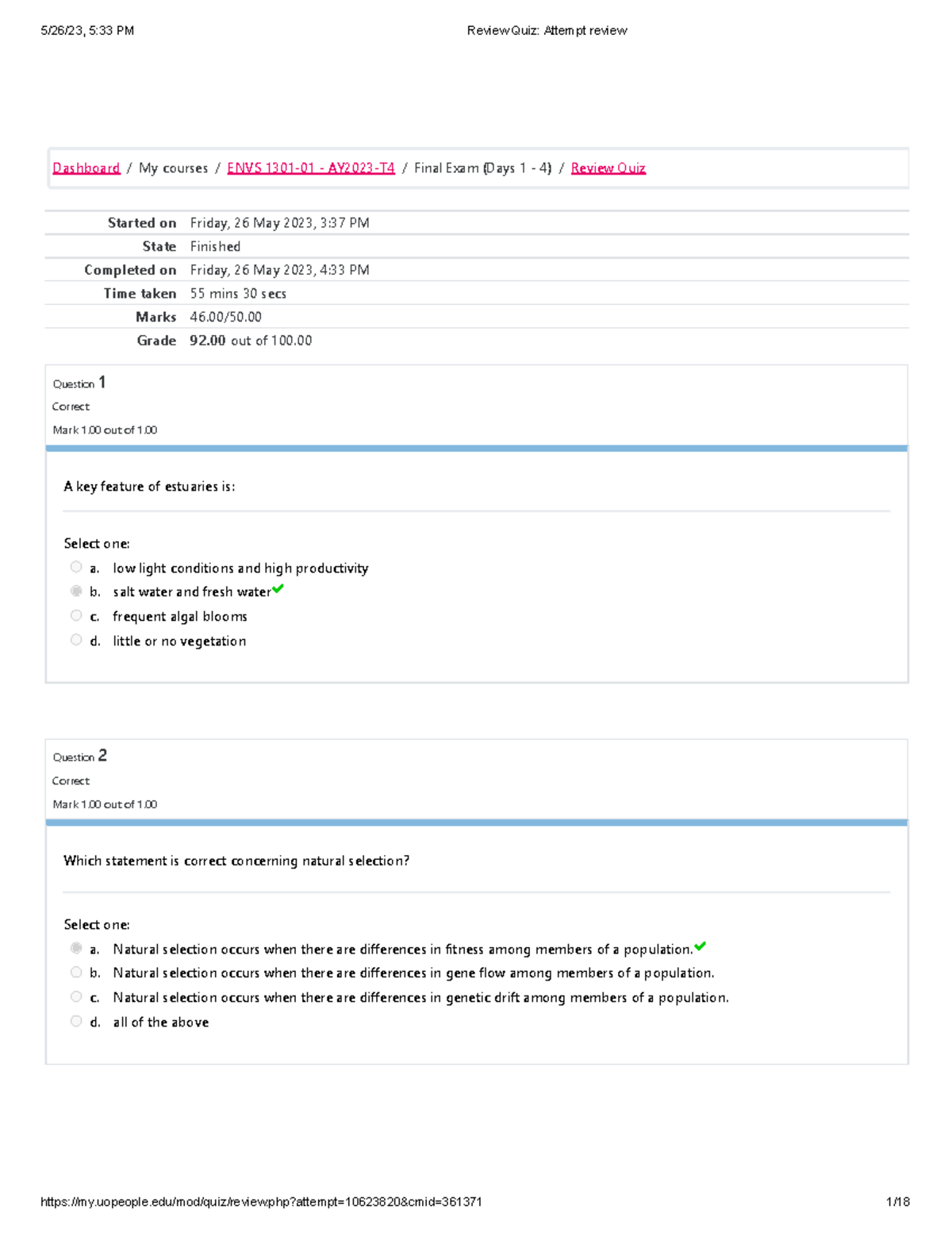 Review Quiz Attempt review - Started on Friday, 26 May 2023, 3:37 PM ...