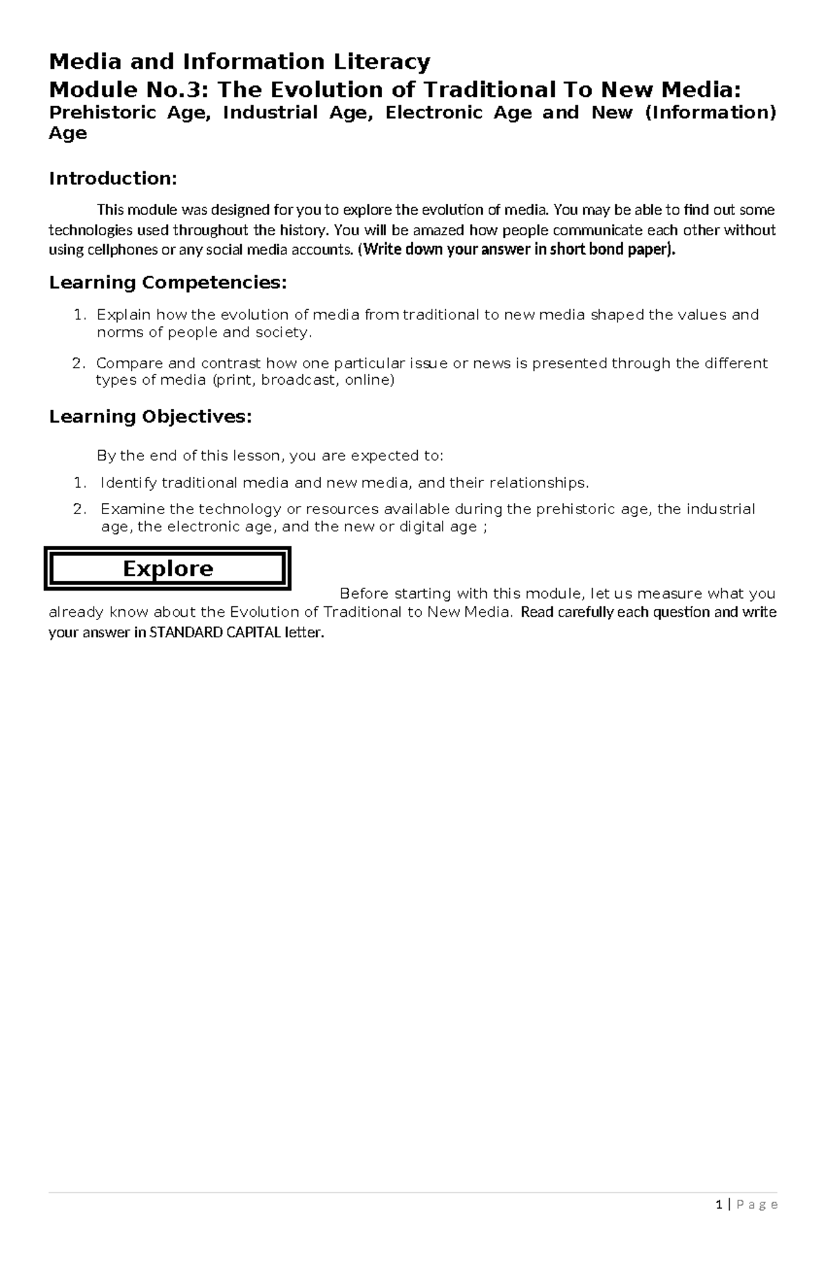 MIL Module 1 WK3 2021 - Media and Information Literacy Module No: The ...