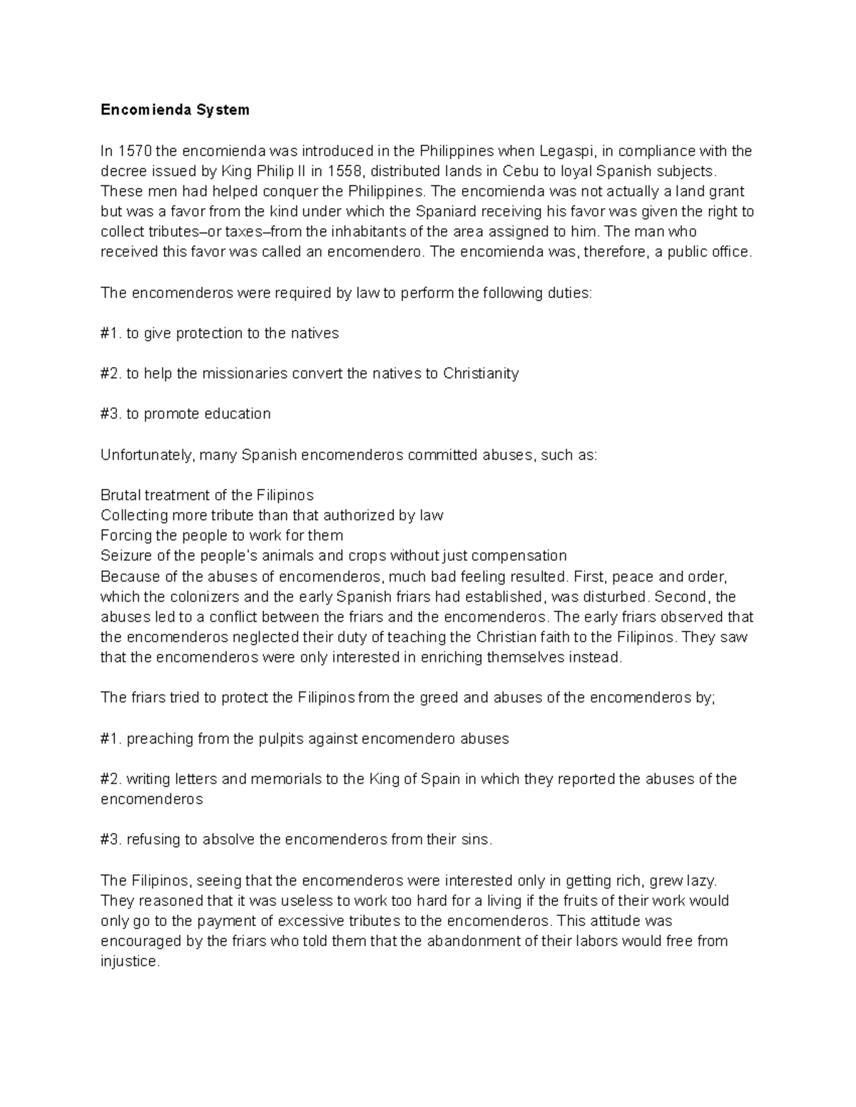 Encomienda System - Reporting - Encomienda System In 1570 the ...