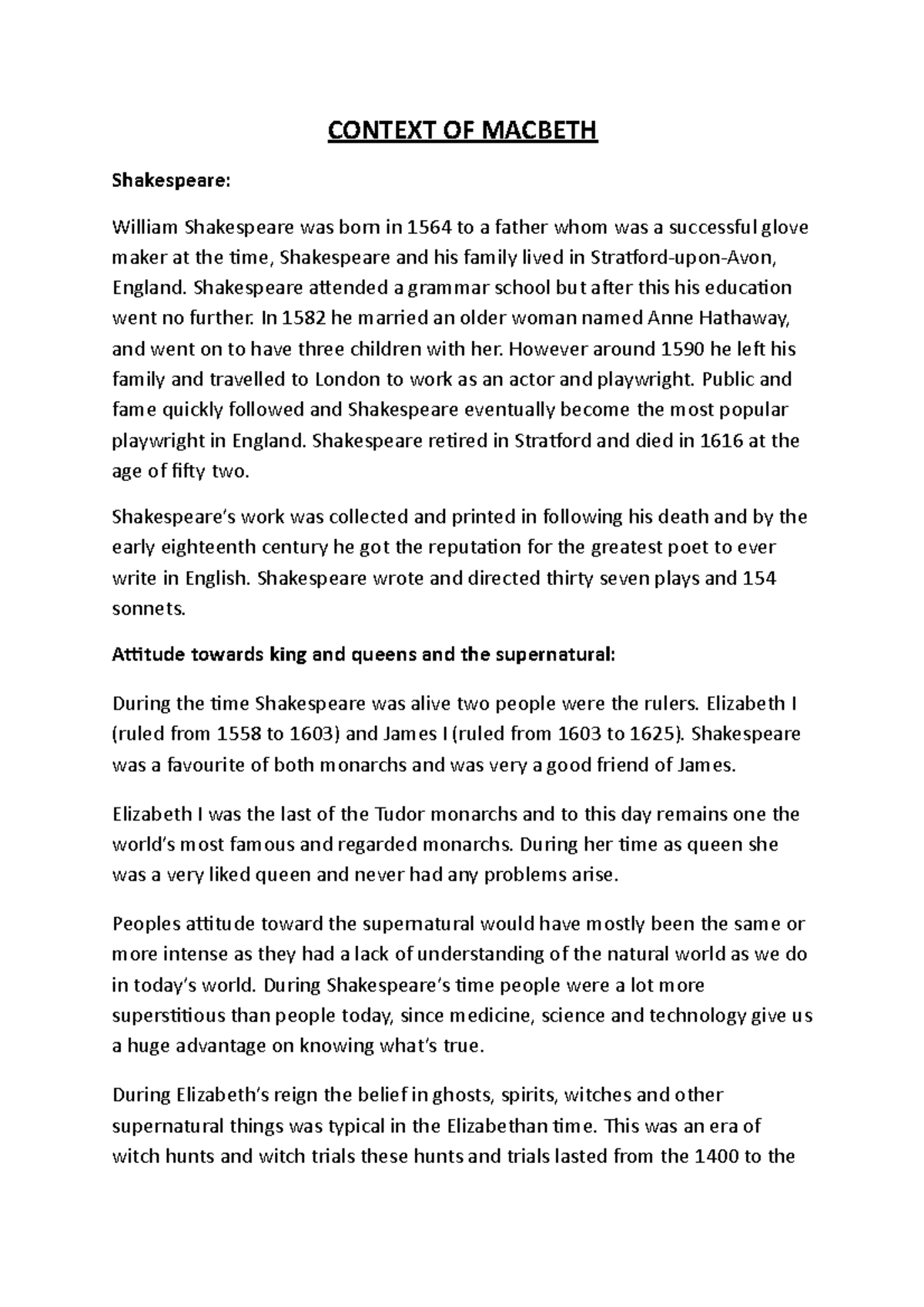 Context OF Macbeth - CONTEXT OF MACBETH Shakespeare: William ...