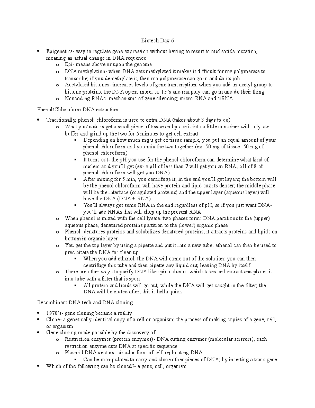 Biotech Day 6 - Genetic Engineering - Biotech Day 6 Epigenetics- way to ...