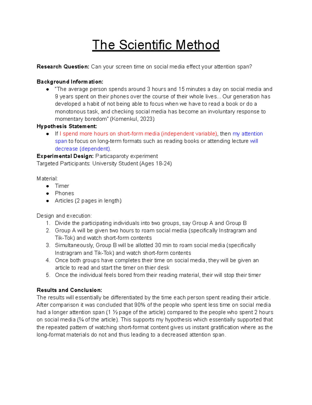 BI 100 Tutorial 1 - notes - The Scientific Method Research Question ...